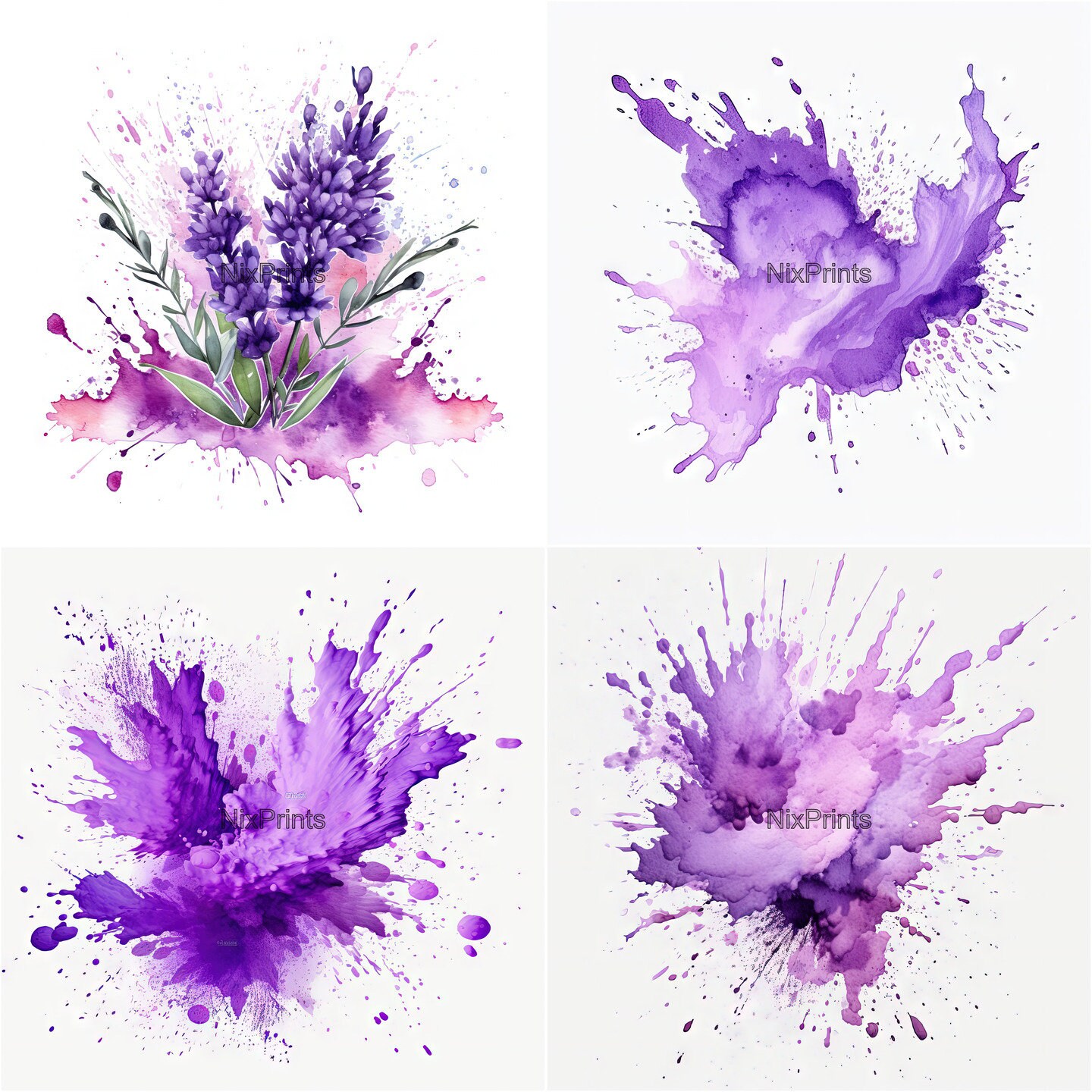Lavender Paint Splash Watercolor Digital Clipart Digital Paper - Etsy