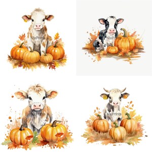 Cute Cow Pumpkin Patch Watercolor Clipart, Halloween, Digital Sticker ...