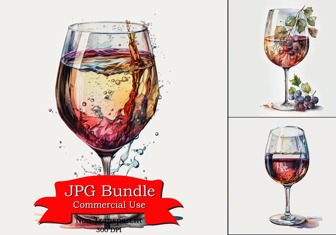 Elegant Watercolor Glass of Wine Clipart, Sophisticated Beverage ...