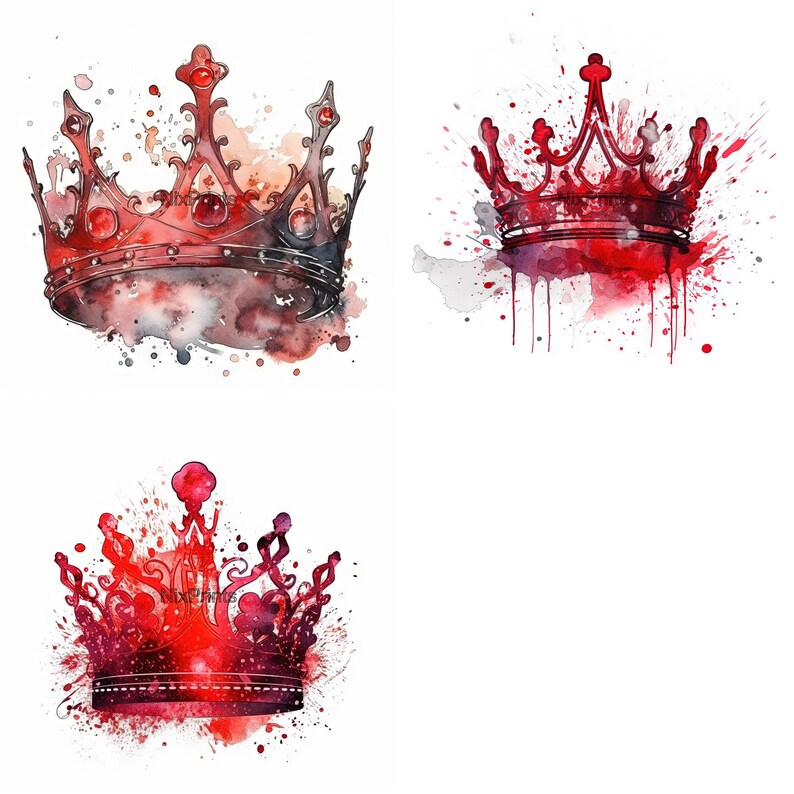 Red Magical Crown Clipart A Majestic Watercolor - Etsy