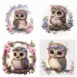 Whimsical and Nordic Pastel Color Owl With Flowers Clipart Set With ...