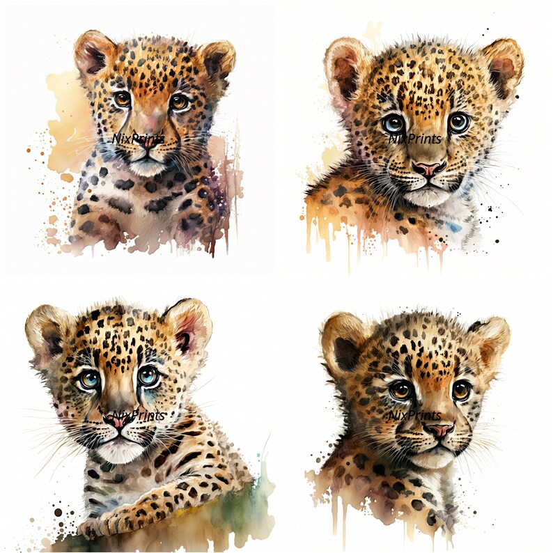 Clipart Bundle Cute Cheetah Watercolor Clip Art Images - Etsy