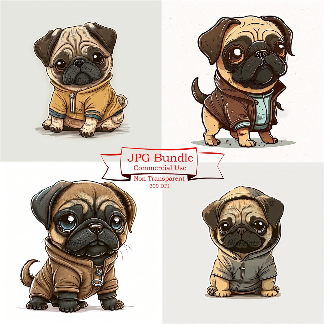 Pug Puppy Clipart Collection, High Quality Jpgs -digital Planner, Junk ...