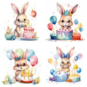 Rabbit Clipart, Birthday Clipart, Wearing a Birthday Hat, Blowing Out ...