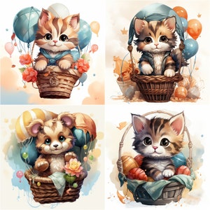 Baby Tiger Clipart, Sitting in Hot Air Balloon Clipart, Craft for Papa ...