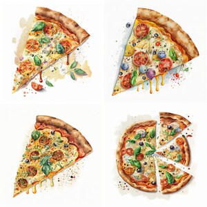 Pizza Clipart: Watercolor Italian Cuisine Clipart, Non-transparent ...