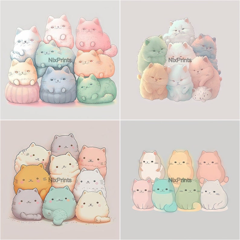 Cat Clipart Digital Art: 10 Squishy Soft Kittens With Neon - Etsy