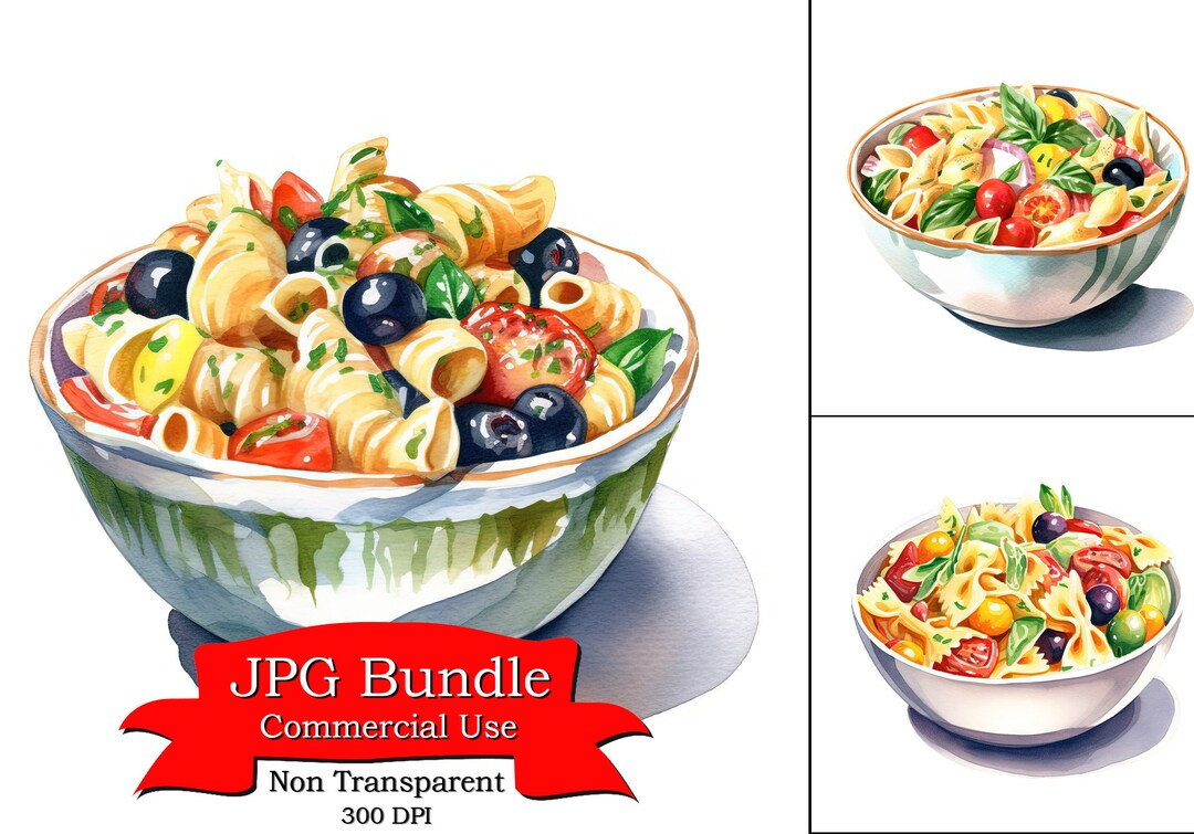 Watercolor Pasta Salad Clipart, Digital Sticker for Phone Case, Wall ...