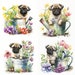 Pug Digital Image and Spring Flowers Clipart, Digital Image Downloads ...