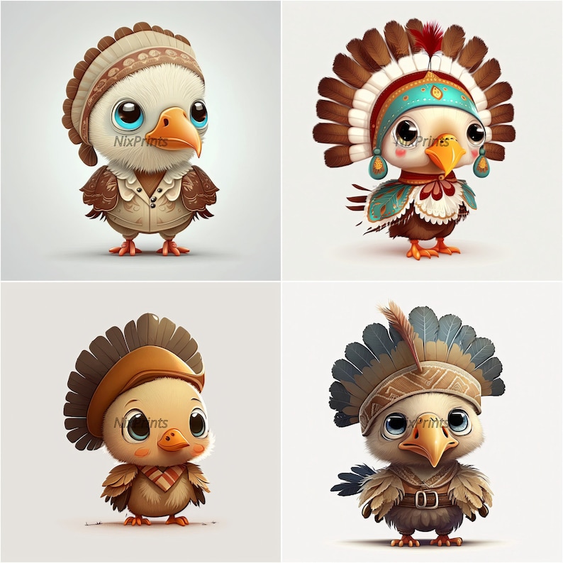 Cute Baby Turkey Clipart for Thanksgiving and More High - Etsy