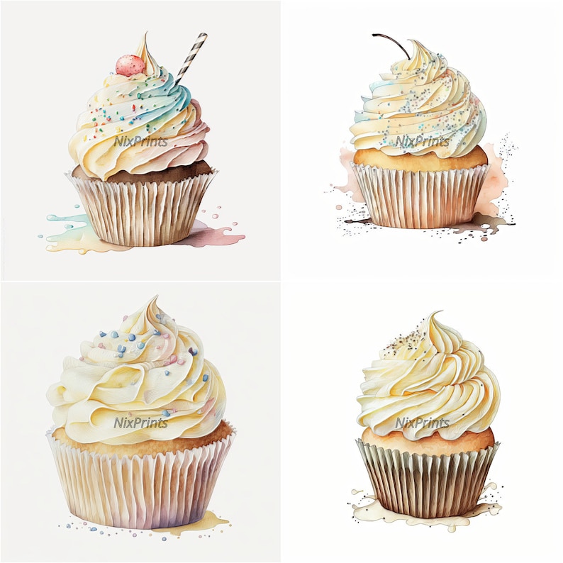 Vanilla Cupcake Clipart: Watercolor Sweet Dessert - Etsy