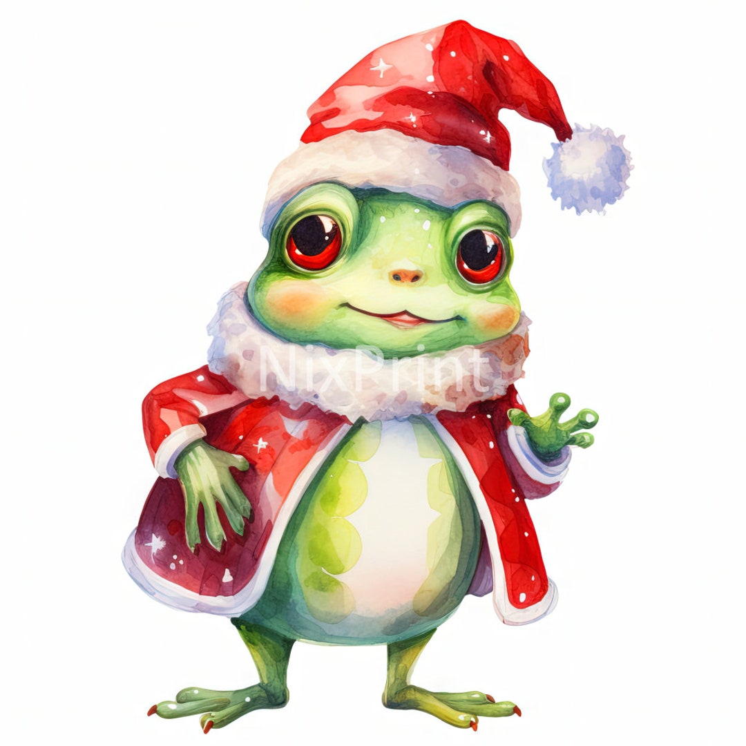 Frog Clipart, Christmas Clipart, Santa Claus Dress, White Background ...