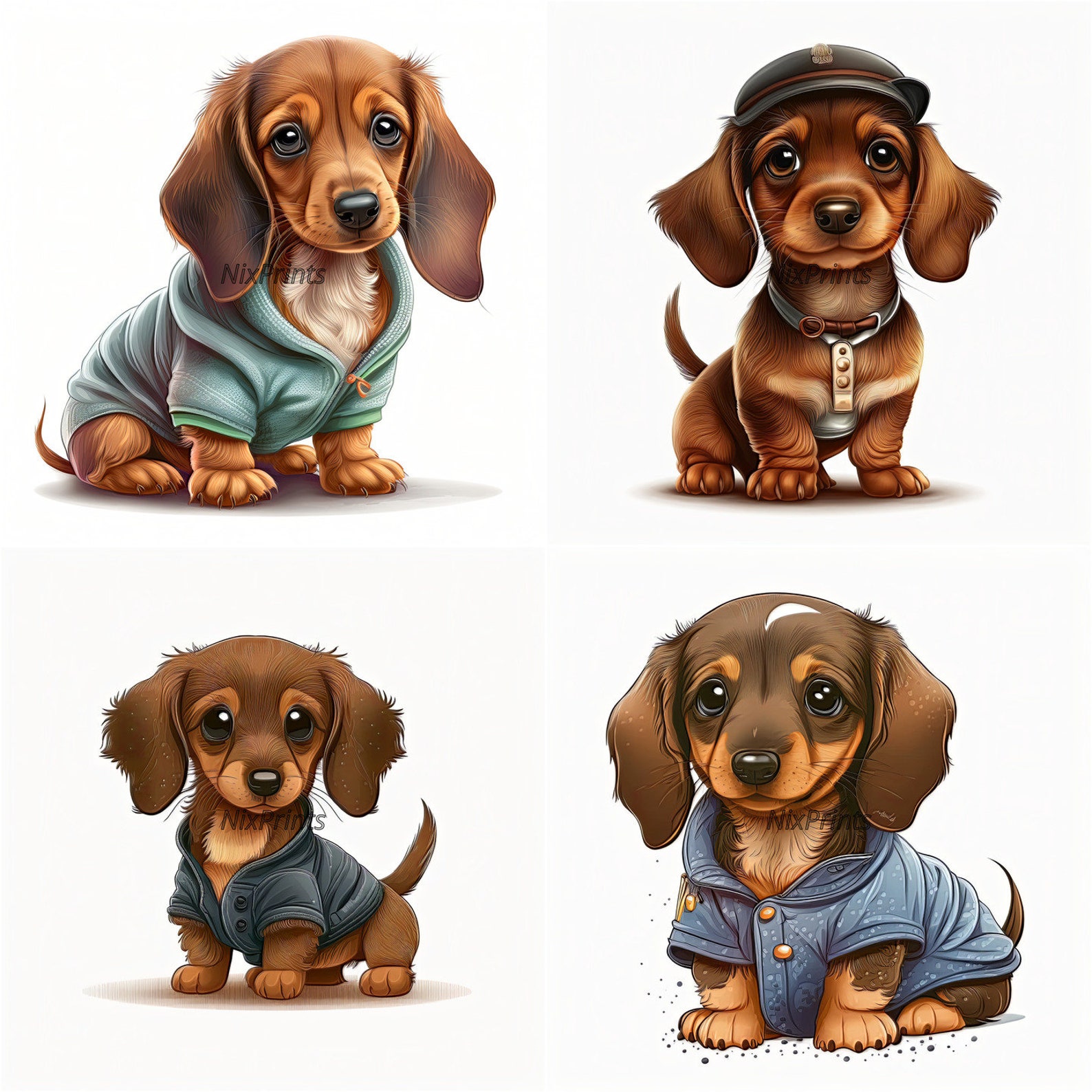 Dachshund Puppy Clipart Pack in JPG Format, Commercial Use, Instant ...