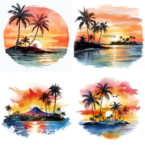 Hawaii Sunset Clipart, Watercolor Sunset Clipart, Art for Your Glasses ...