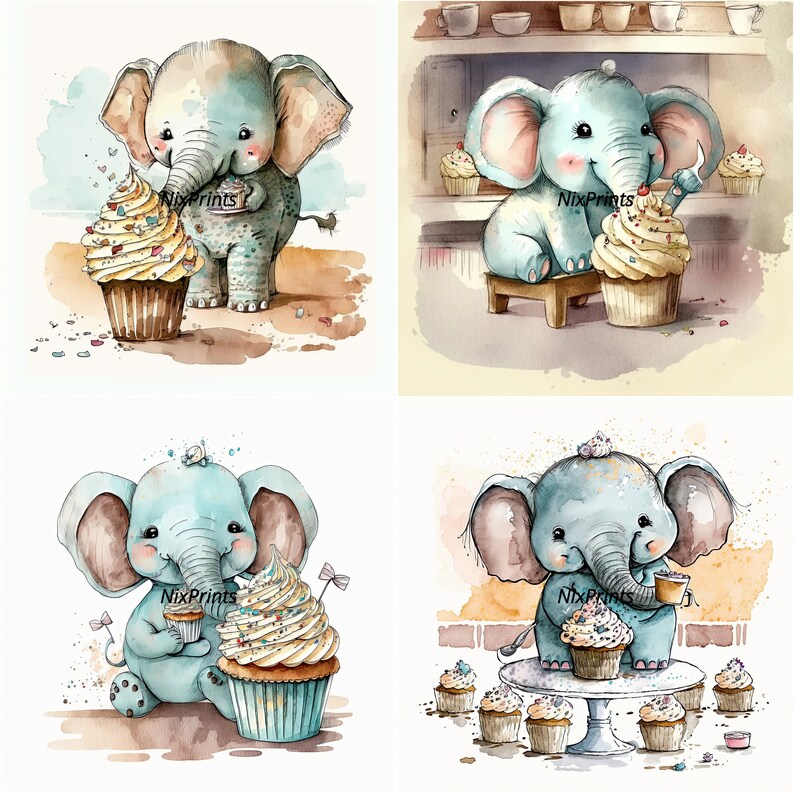 Watercolor Baby Elephant Clipart for Birthday Celebrations and - Etsy