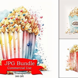 Popcorn Clipart: Watercolor Movie Snack Clipart, Non-transparent ...