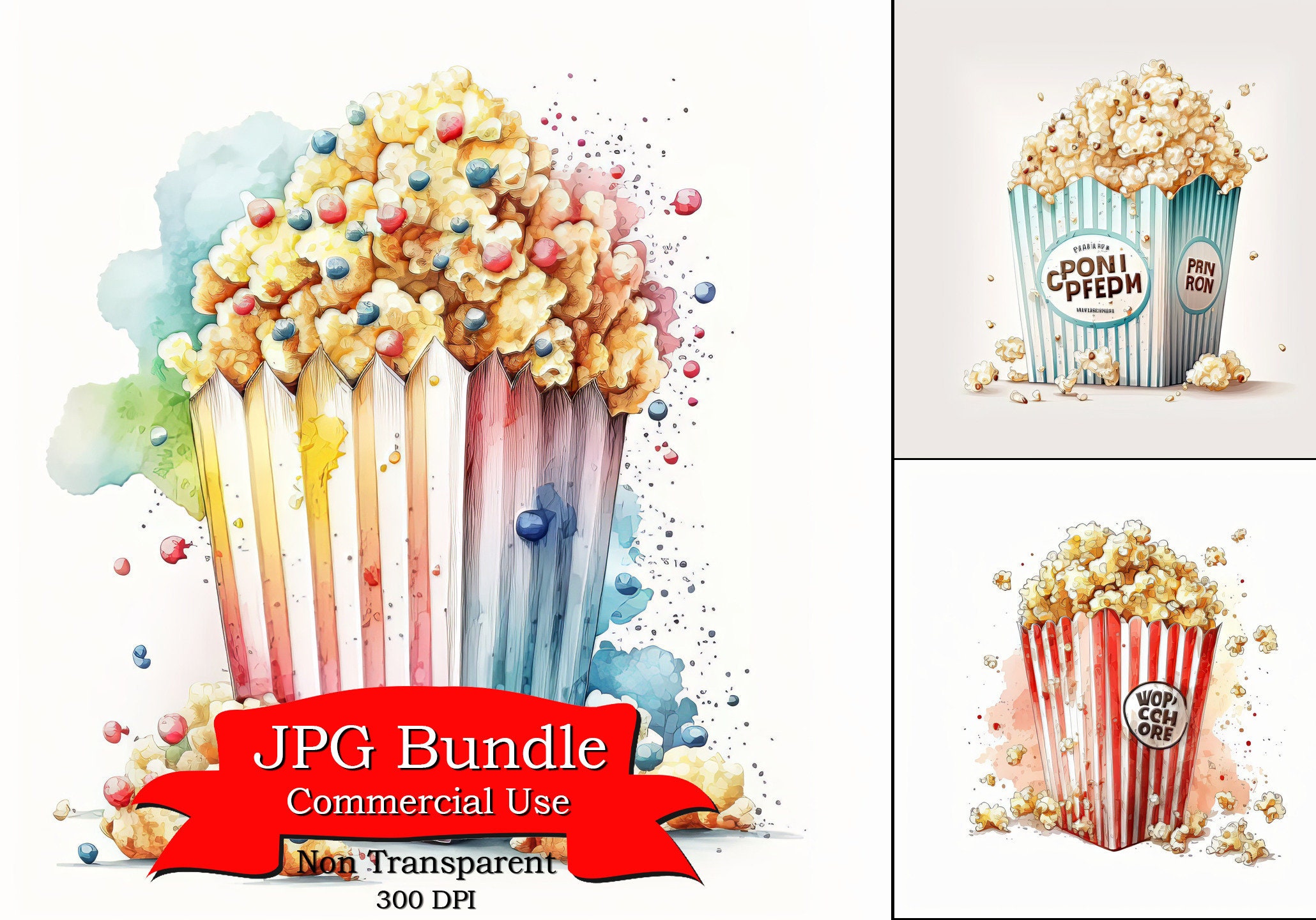 Popcorn Clipart: Watercolor Movie Snack Illustration - Etsy