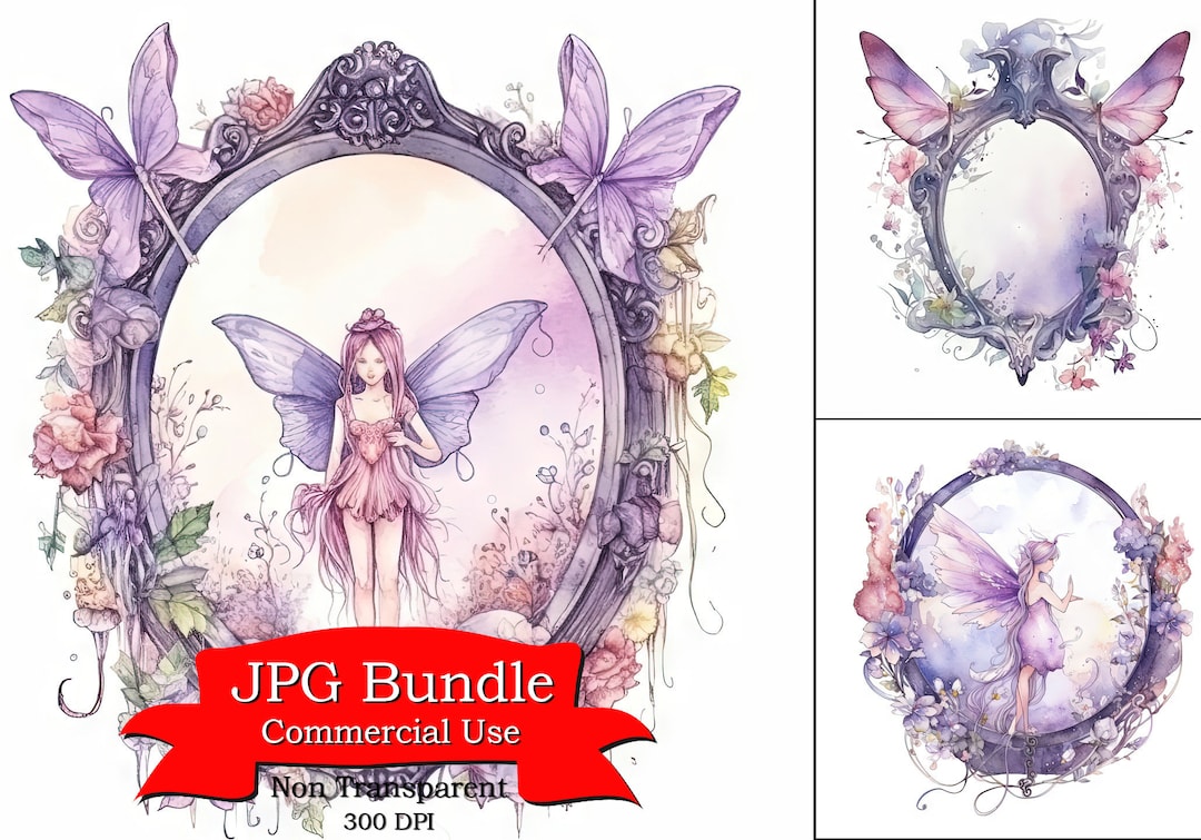 Purple Fairy Mirror Watercolor Clipart Reflection of Enchantment ...