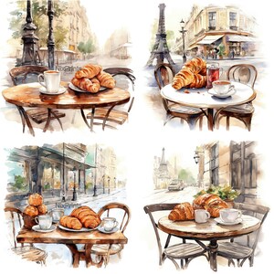 Beautiful Table Clipart, Coffee and Croissant Clipart, Wall Art for ...