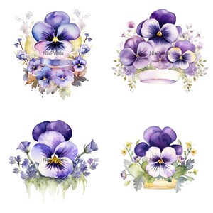 Viola Flower Crown Clipart, Whimsical Watercolor,digital Paper Crafting ...