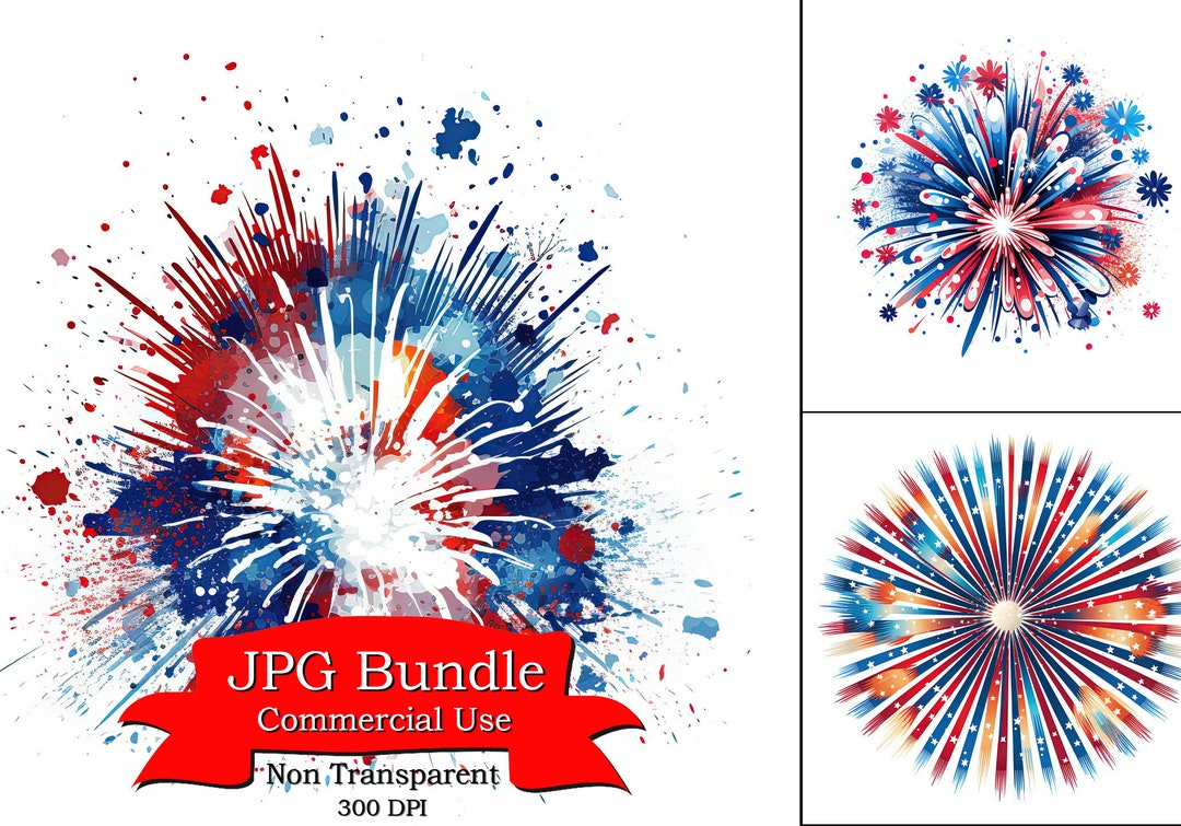 Vibrant Patriot Fireworks Digital Clipart, 4th July Celebration ...