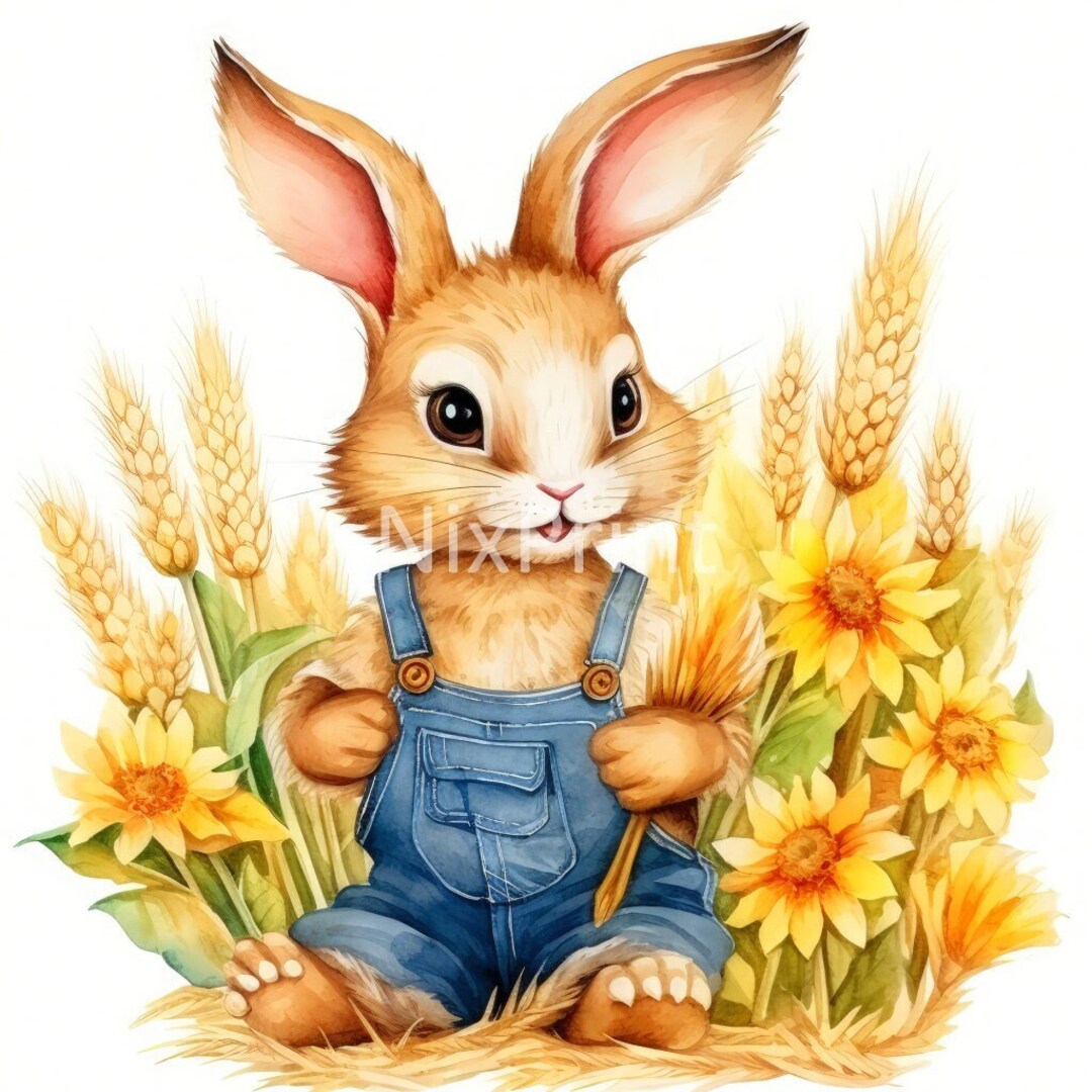 Rabbit Clipart, Farmer Clipart, Dressed as a Farmer, Harvesting Crops ...