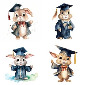 Rabbit Clipart, Graduation Clipart, Wearing a Cap and Gown, Graduation ...