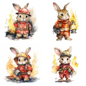 Rabbit Clipart, Firefighter Clipart, Wearing a Firefighter's Outfit ...