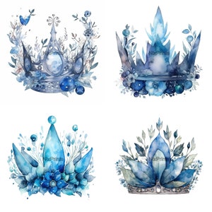 Magical Floral Crown in Blue Watercolor Clipart, Digital Paper Crafting ...