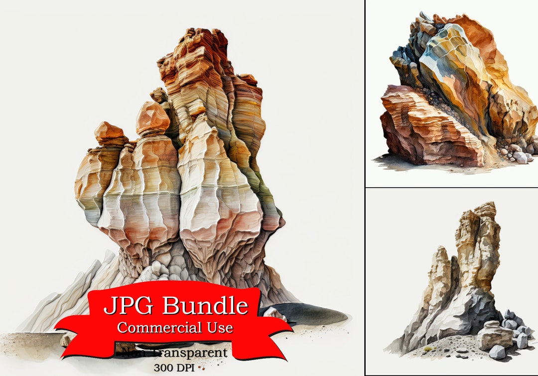 Rock Formation Watercolor Clipart, Natural Scenery Art, Digital ...