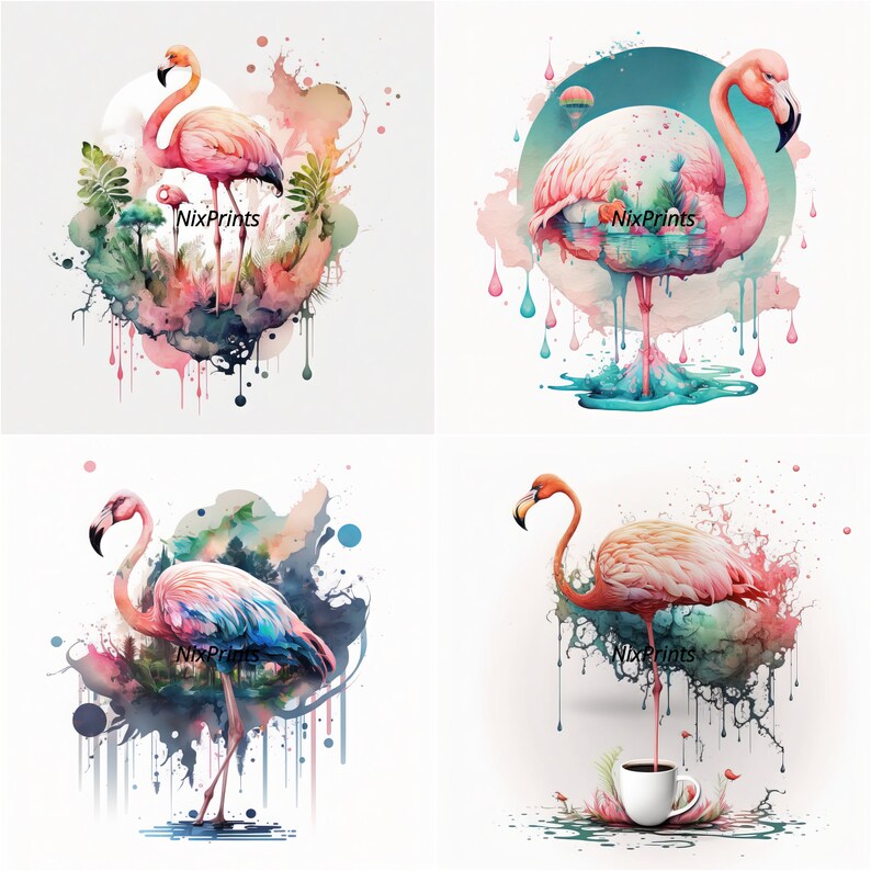 Beautiful Watercolor Flamingo Clipart Set for Tropical Summer - Etsy