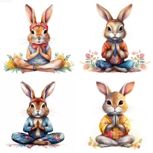 Rabbit Clipart, Yoga Clipart, Wearing a Bandana, Doing Yoga, Calm and ...