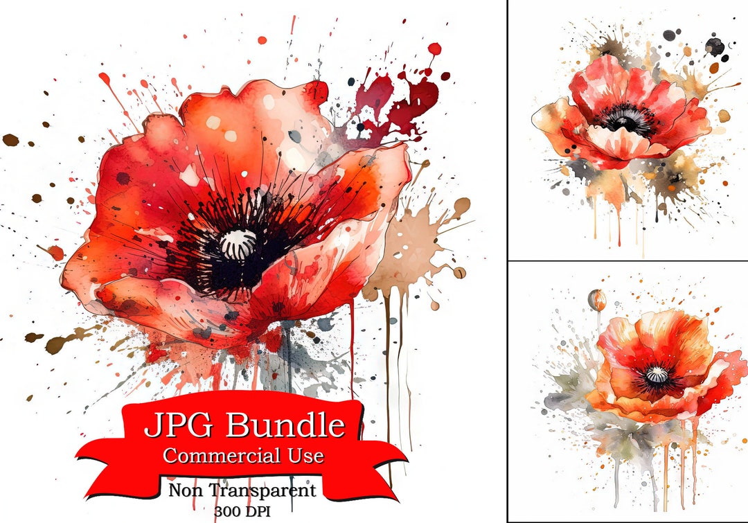 Poppy Paint Splash Watercolor Digital Clipart Digital Paper Crafting ...