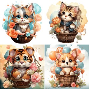 Baby Tiger Clipart, Sitting in Hot Air Balloon Clipart, Craft for Papa ...