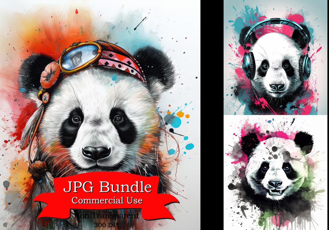 Panda Punk Art Clipart, Vibrant Colors Digital Paper Crafting, Digital ...