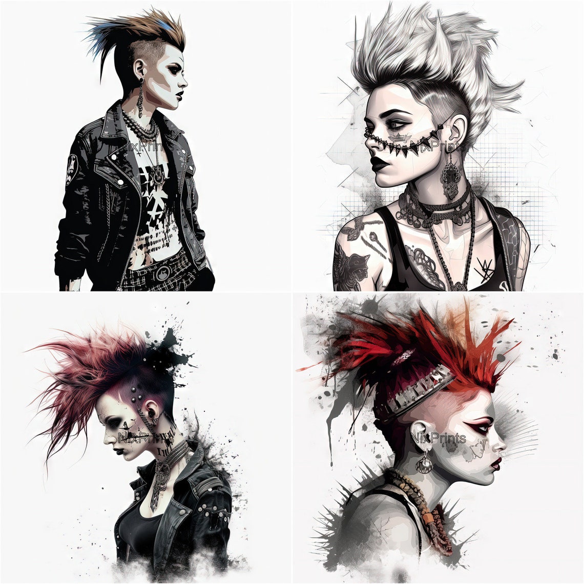 Gothic Punk Art Clipart: A Darkly Beautiful Fusion of Styles - Etsy