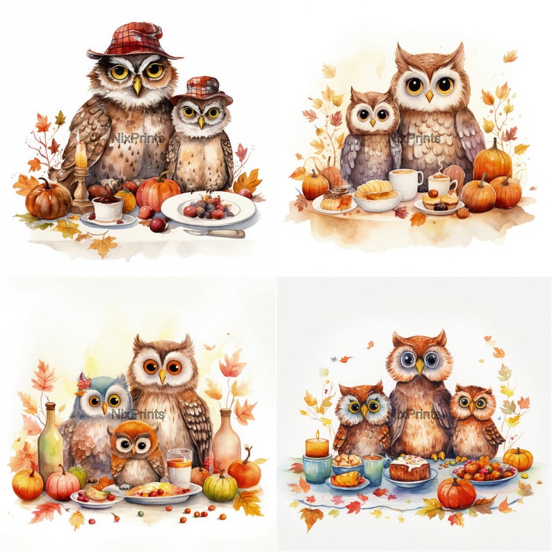 Owl Clipart, Owls Family Clipart, Thanksgiving Clipart, Family Dinner ...