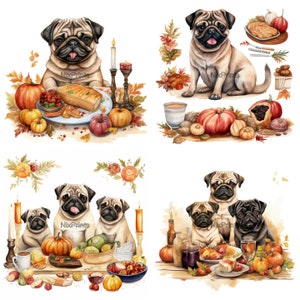 Pug Clipart, Dog Clipart, Thanksgiving Clipart, Family Dinner Scenes ...