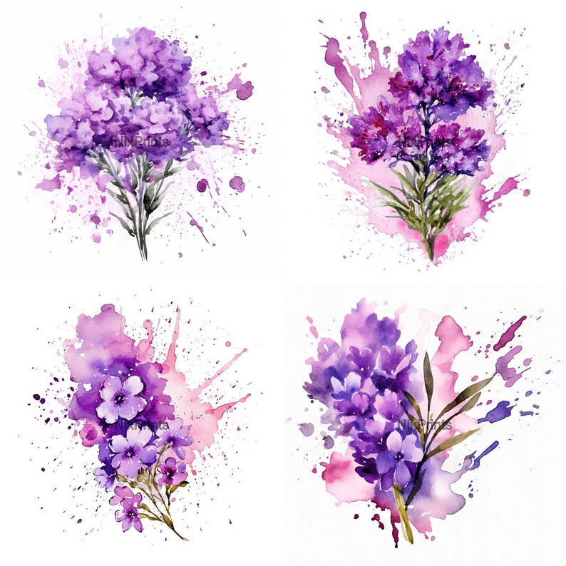 Statice Flower Paint Splash Clipart Digital Paper Crafting - Etsy