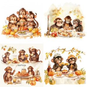 Cute Monkey Clipart, Thanksgiving Themes, Family Dinner Scenes Clipart ...