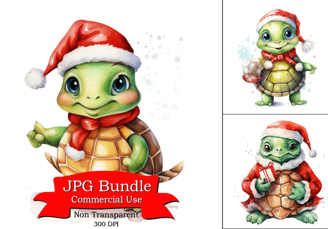 Cute Turtle Clipart, in Santa Claus Dress, White Background Clipart ...
