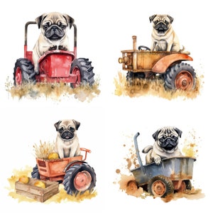 Cute Pug Dog Farm Equipment Watercolor Clipart, Art for Love, Craft for ...