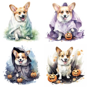 Cute Corgi Dog Clipart, Spooky Halloween Costume, Ghost and Witch ...