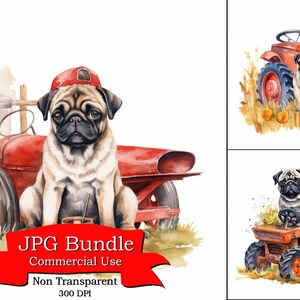 Cute Pug Dog Farm Equipment Watercolor Clipart, Art for Love, Craft for ...