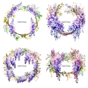 Wisteria Flower Clipart, Watercolor Art, Digital Paper Crafting ...