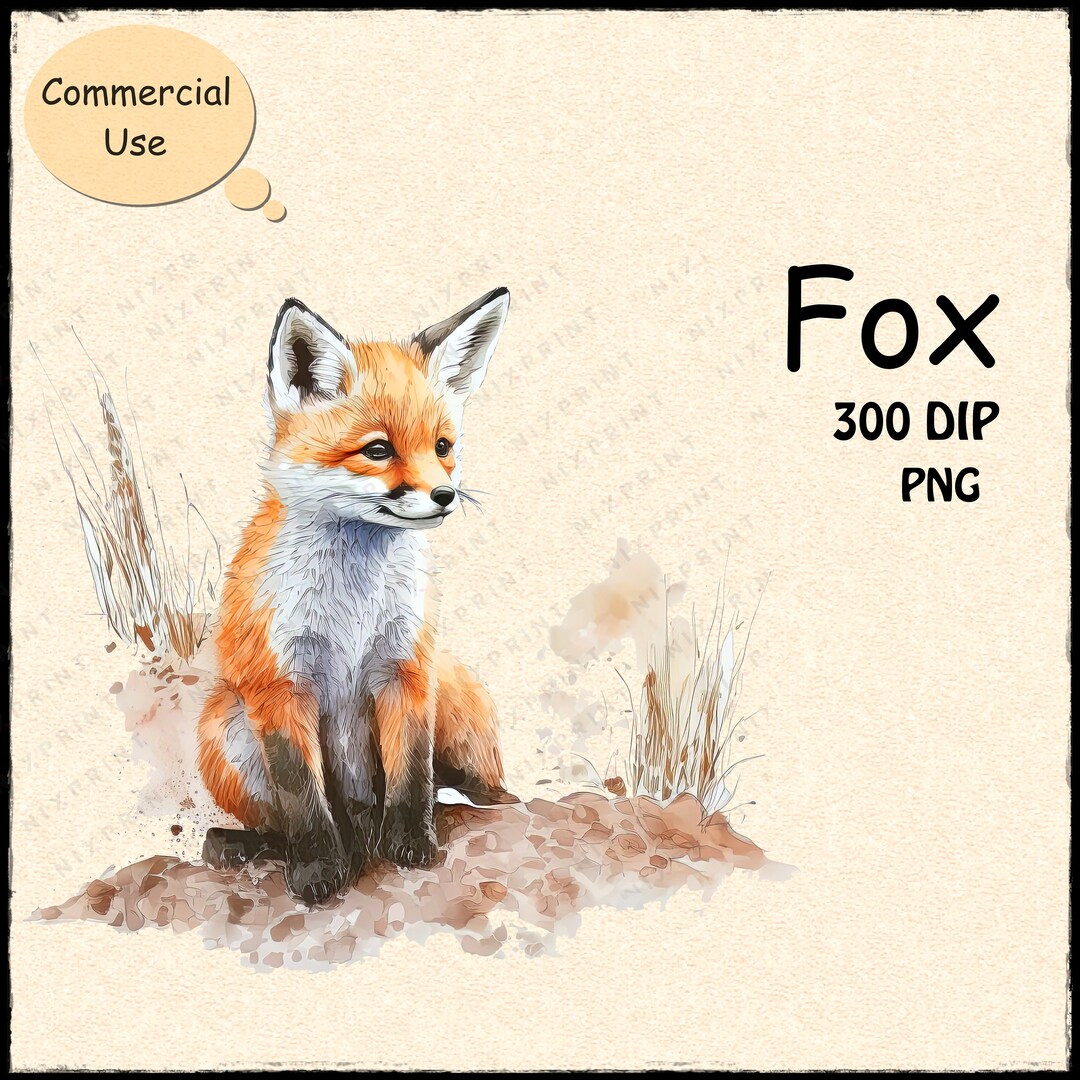 Fox Watercolor Clipart ,cute Fox Digital Clipart, PNG File ,transparent ...
