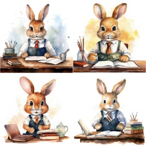 Rabbit Clipart, School Clipart, in a School Uniform, Studying at a Desk ...