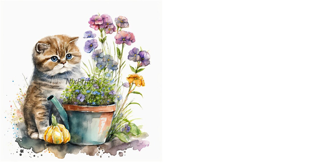 Scottish Fold Cat Spring Flowers Clipart Digital Image - Etsy