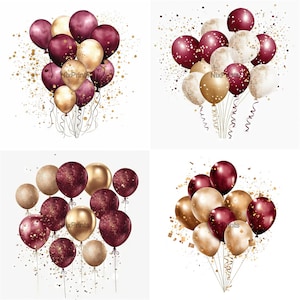 Burgundy and Gold Balloons Clipart, Glitter Effect, JPG Format,digital ...