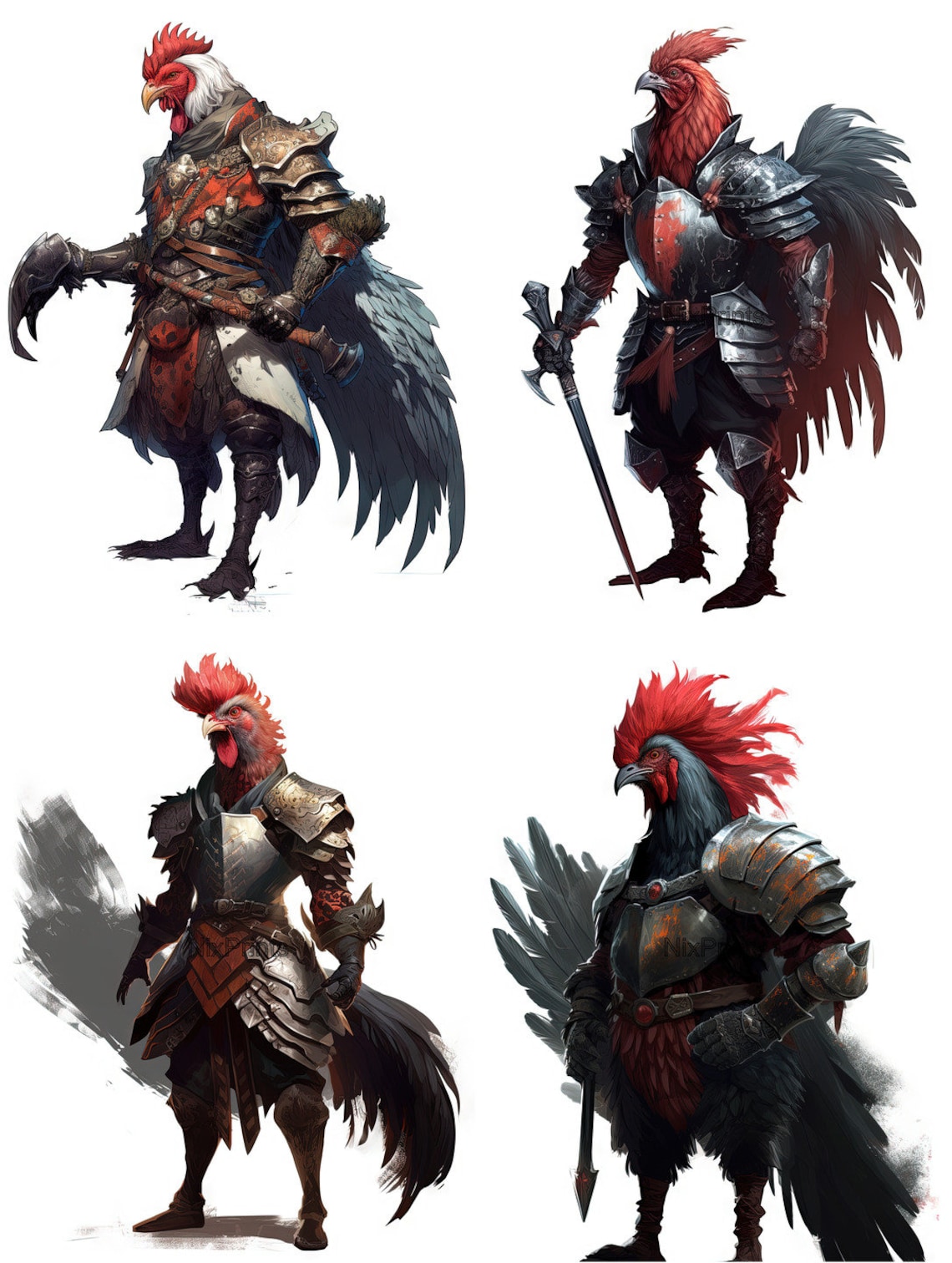 Rooster Clipart Black and Red Rooster Knight: RPG Game - Etsy